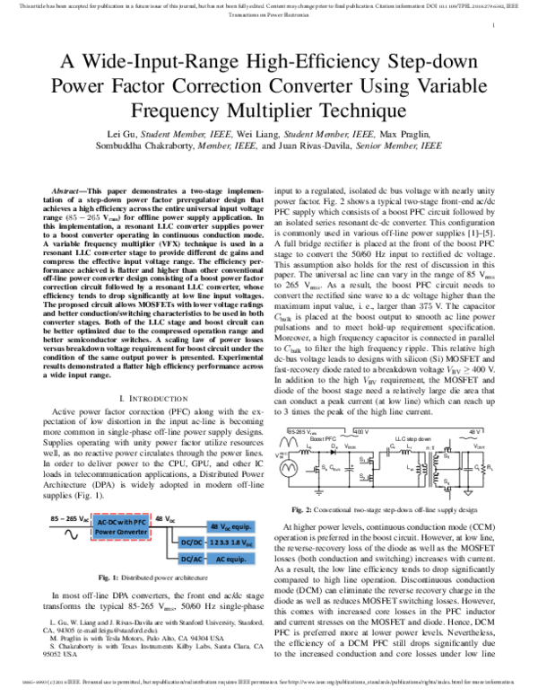 Pdf A Wide Input Range High Efficiency Step Down Power Factor Correction Converter Using A