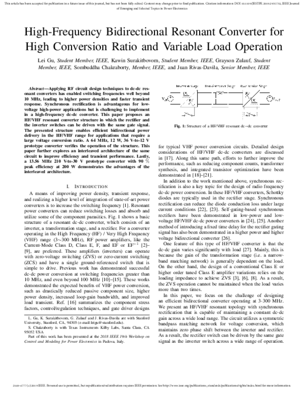 (PDF) High-Frequency Bidirectional Resonant Converter for High Conversion Ratio and Variable ...