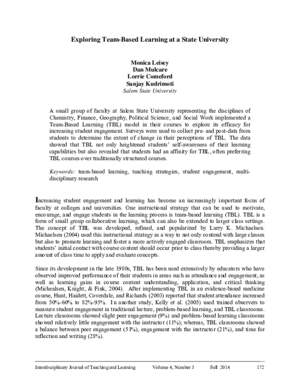 (PDF) Exploring Team-Based Learning at a State University
