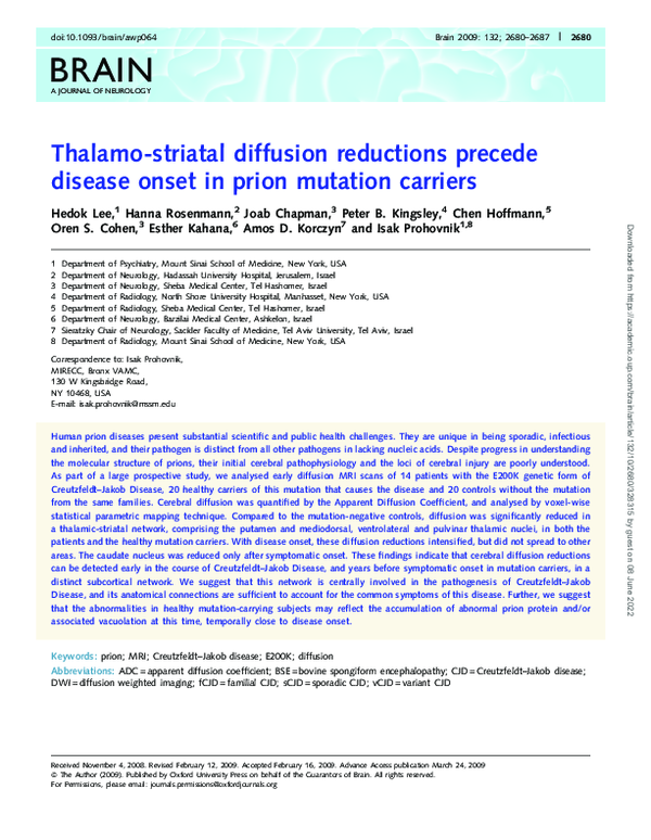 (PDF) Thalamo-striatal diffusion reductions precede disease onset in ...