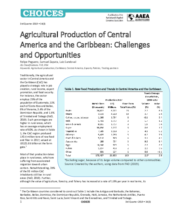 (PDF) Agricultural Production of Central America and the Caribbean ...