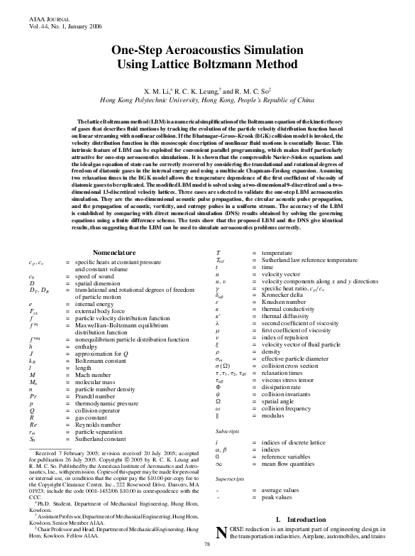 Pdf One Step Aeroacoustics Simulation Using Lattice Boltzmann Method