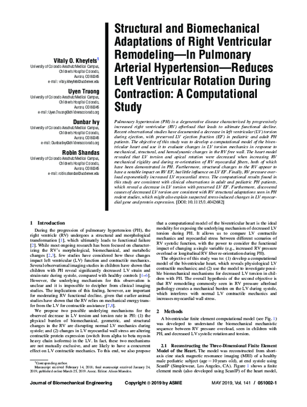 (PDF) Structural and Biomechanical Adaptations of Right Ventricular ...