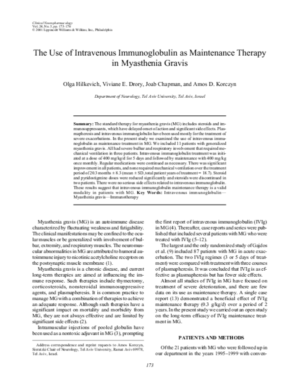 (PDF) The Use of Intravenous Immunoglobulin as Maintenance Therapy in Myasthenia Gravis