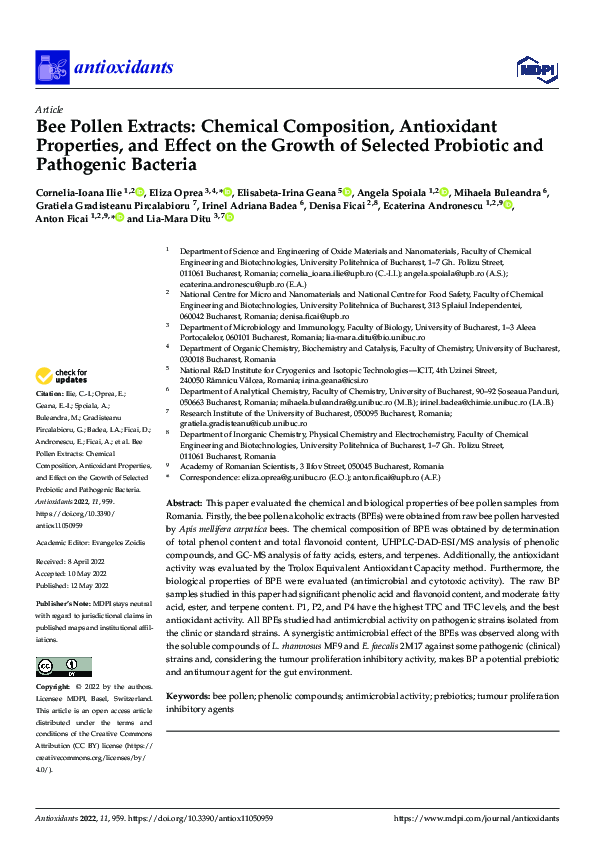 (PDF) Bee Pollen Extracts: Chemical Composition, Antioxidant Properties, and Effect on the ...