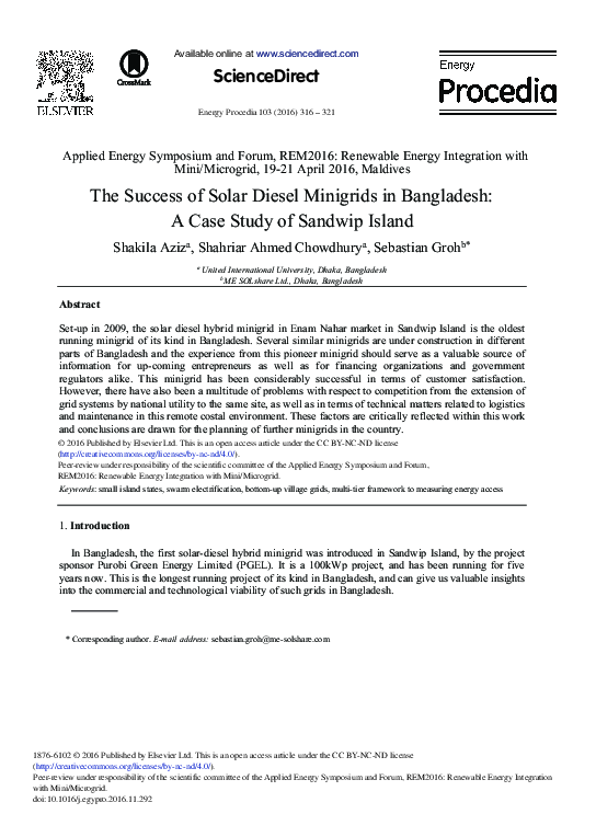 (PDF) The Success of Solar Diesel Minigrids in Bangladesh: A Case Study of Sandwip Island