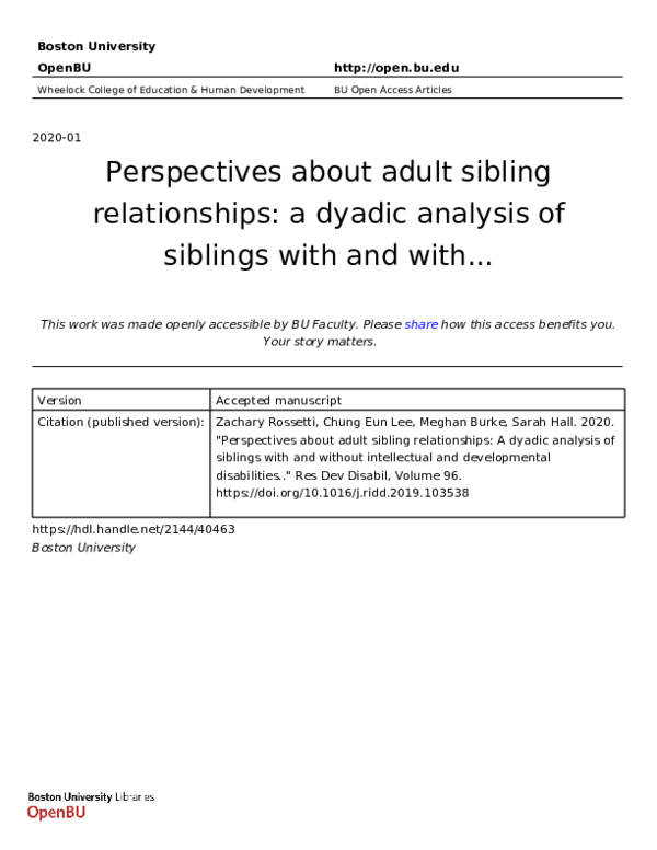 (PDF) Perspectives about adult sibling relationships: A dyadic analysis ...