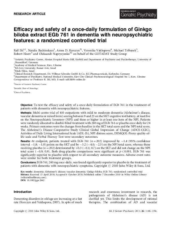 (PDF) Efficacy and safety of a once-daily formulation of Ginkgo biloba ...