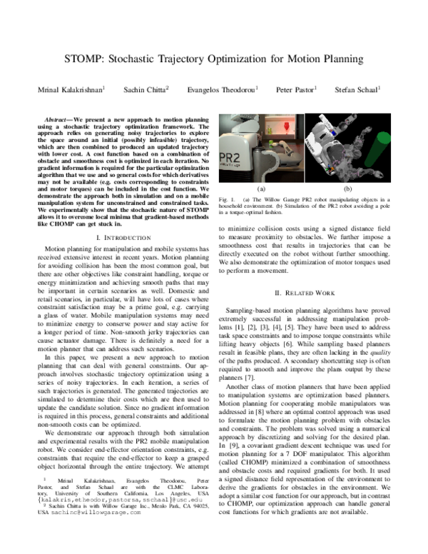 (PDF) STOMP: Stochastic trajectory optimization for motion planning