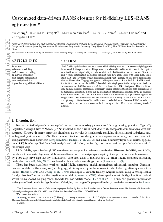 (PDF) Customized data-driven RANS closures for bi-fidelity LES–RANS optimization
