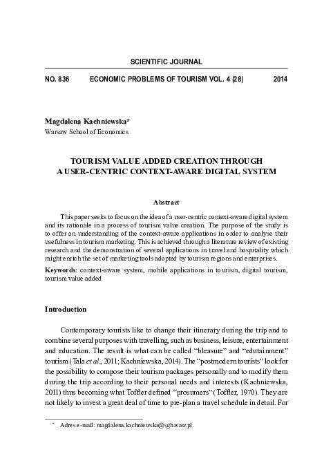 (PDF) Tourism value added creation through a user-centric context-aware digital system