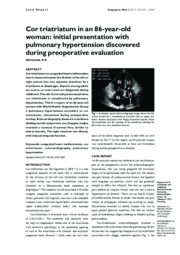 (PDF) Cor triatriatum in an 86-year-old woman: initial presentation ...