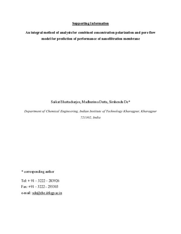 (PDF) An integral method of analysis for combined concentration polarization and pore flow model ...