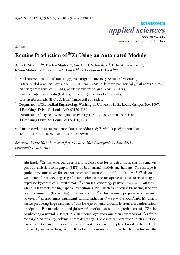 (PDF) Routine Production of 89Zr Using an Automated Module