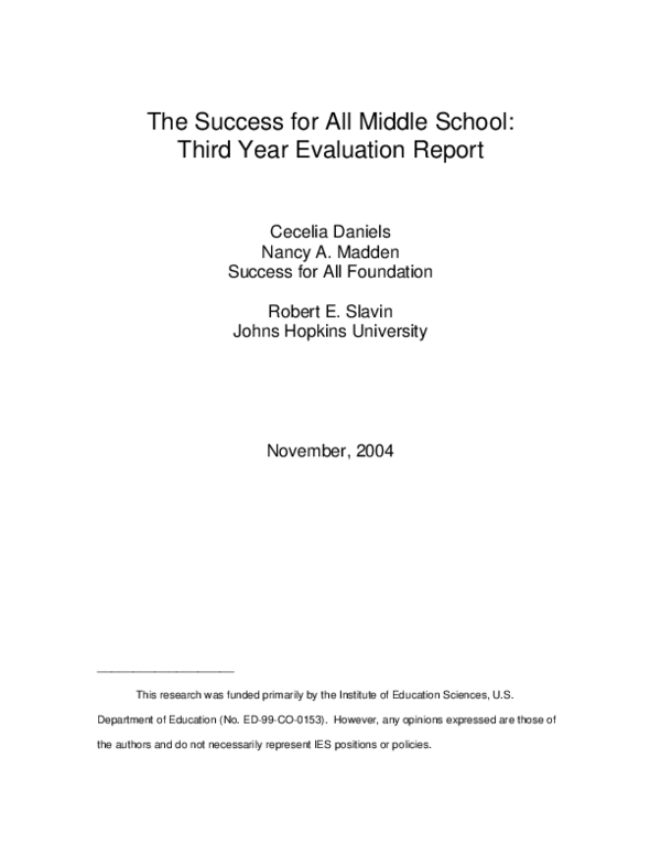(PDF) The Success For All Middle School: Third Year Evaluation Report