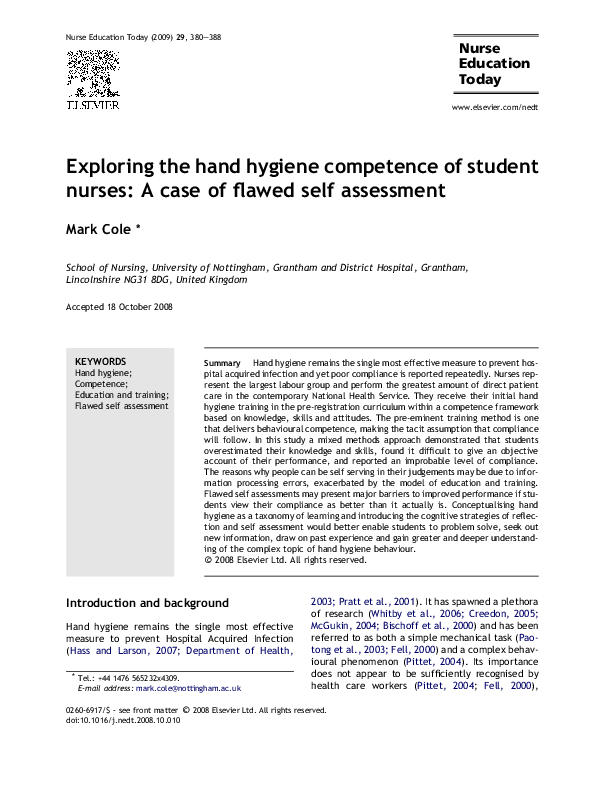 (PDF) Exploring the hand hygiene competence of student nurses: A case ...