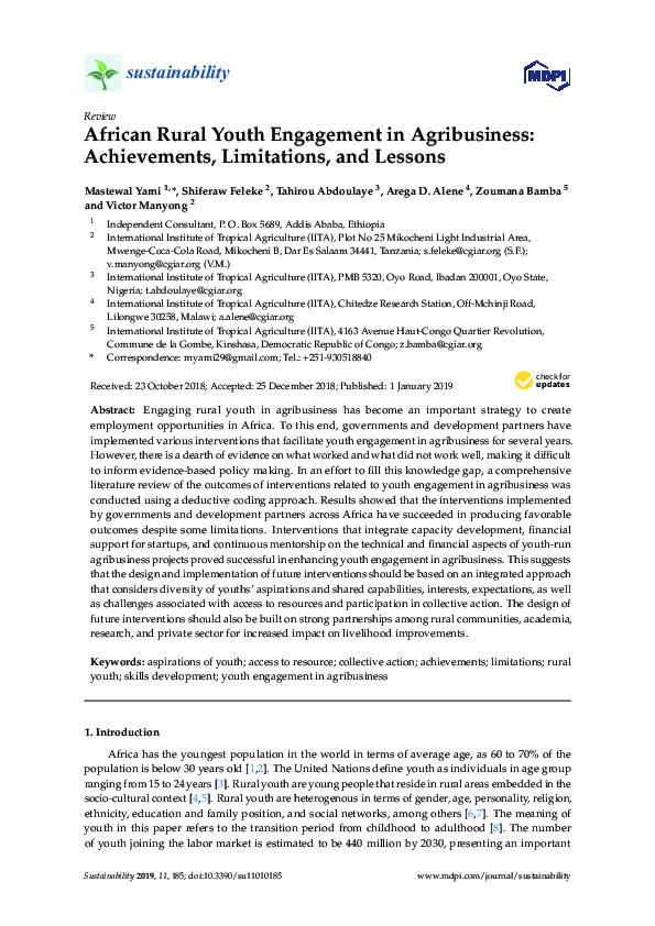 (PDF) African Rural Youth Engagement in Agribusiness: Achievements ...
