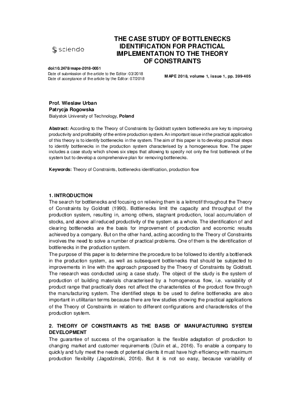 (PDF) The Case Study of Bottlenecks Identification for Practical Implementation to the Theory of ...