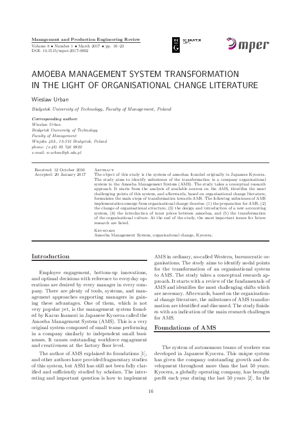 (PDF) Amoeba Management System Transformation in the Light of ...