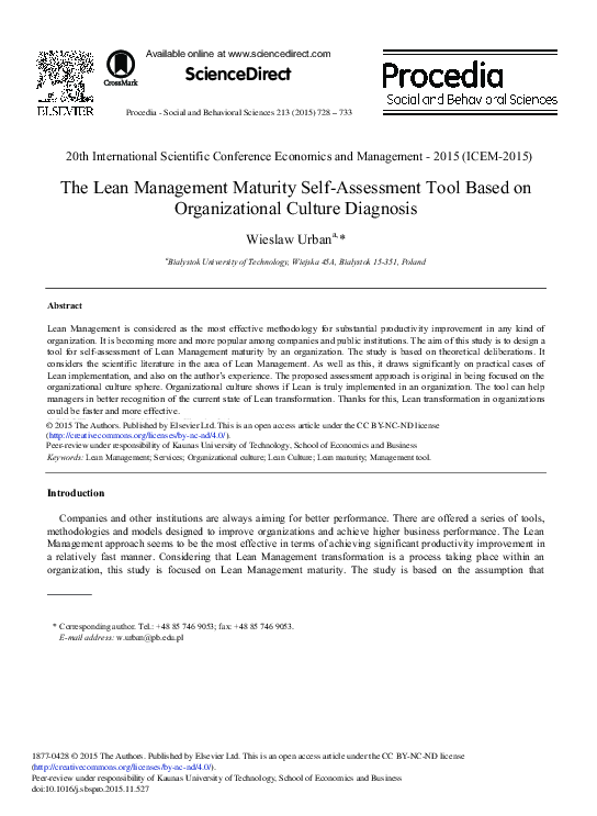(PDF) The Lean Management Maturity Self-assessment Tool Based on ...
