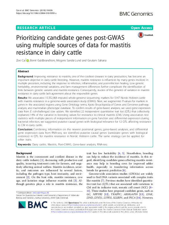 (PDF) Prioritizing candidate genes post-GWAS using multiple sources of ...