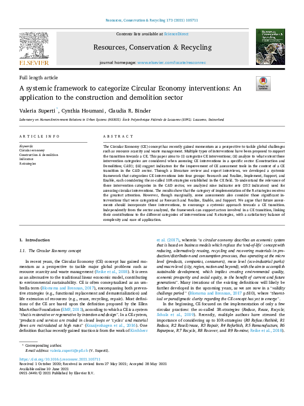 (PDF) A systemic framework to categorize Circular Economy interventions ...