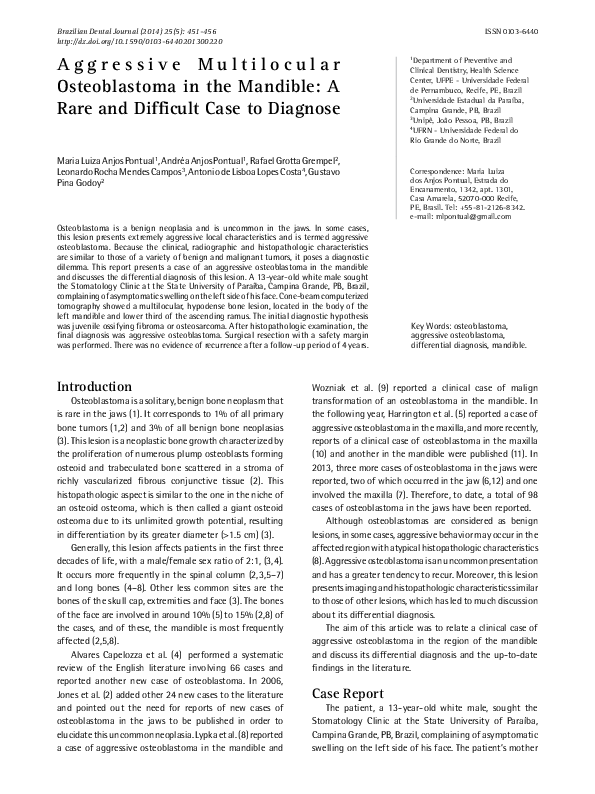 (PDF) Aggressive Multilocular Osteoblastoma in the Mandible: A Rare and ...