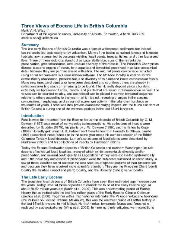 (PDF) Three Views of Eocene Life in British Columbia