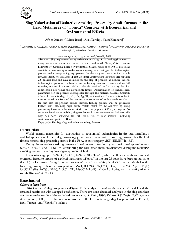 (PDF) Slag Valorisation of Reductive Smelting Process by Shaft Furnace ...