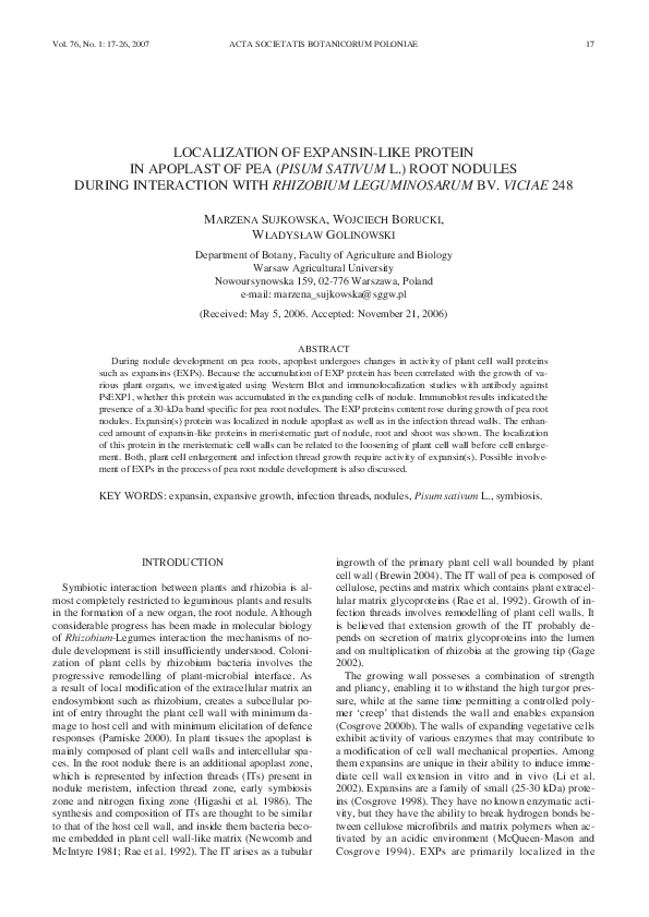 (PDF) Localizatlon of expansin-like protein in apoplast of pea (Pisum ...