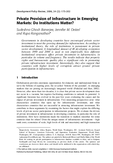 (PDF) Private Provision of Infrastructure in Emerging Markets: Do ...