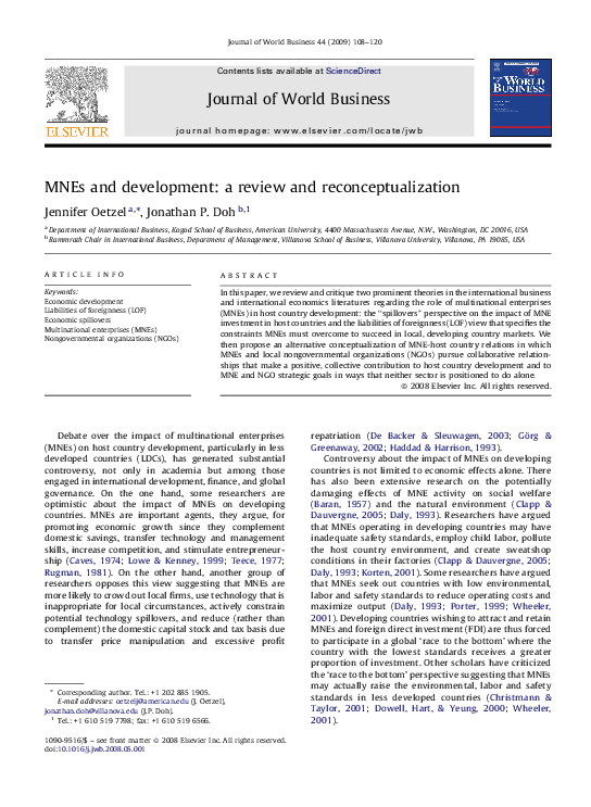 (PDF) MNEs and development: a review and reconceptualization