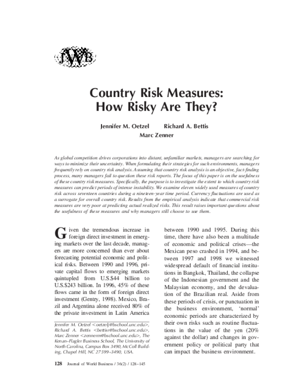 (PDF) Country risk measures: how risky are they?