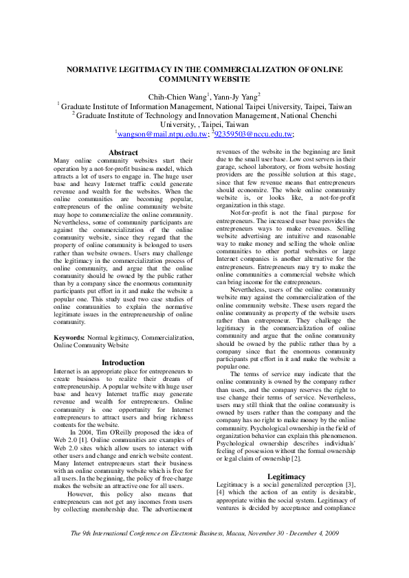 (PDF) Normative Legitimacy in the Commercialization of Online Community ...