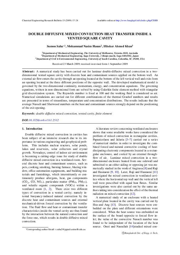 Pdf Double Diffusive Mixed Convection Heat Transfer Inside A Vented Square Cavity