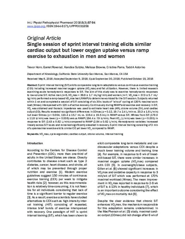 (PDF) Single session of sprint interval training elicits similar ...