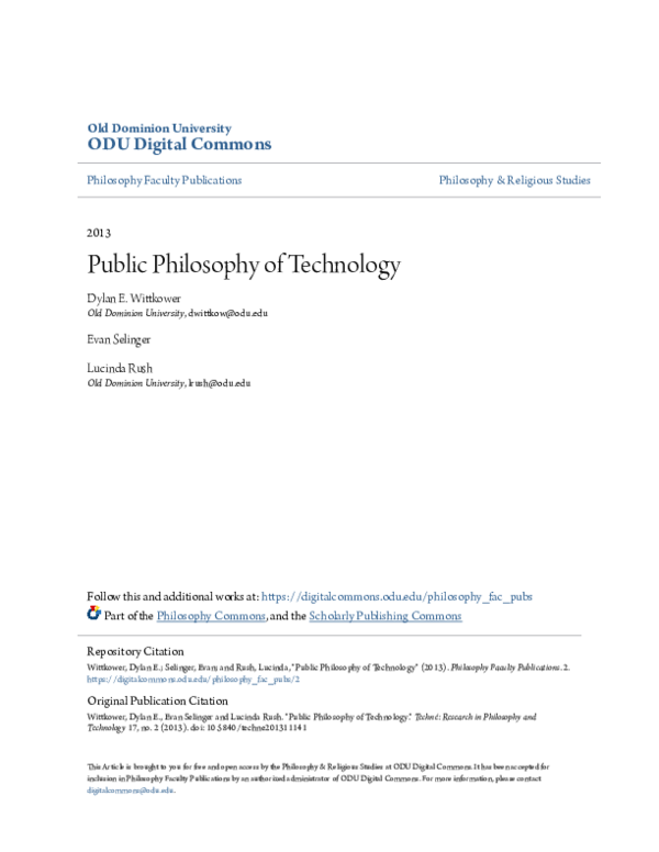 (PDF) Public Philosophy of Technology