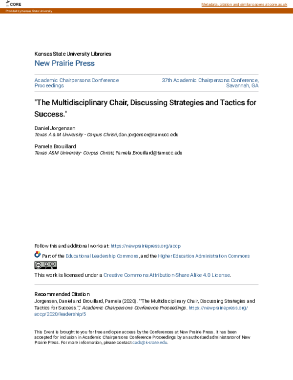 (PDF) The Multidisciplinary Chair, Discussing Strategies and Tactics ...