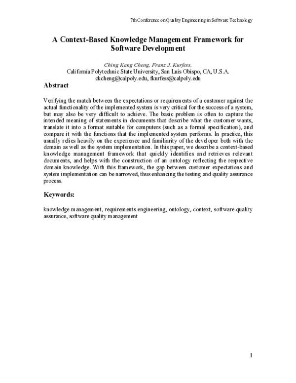 (PDF) A Context-Based Knowledge Management Framework for Software Development