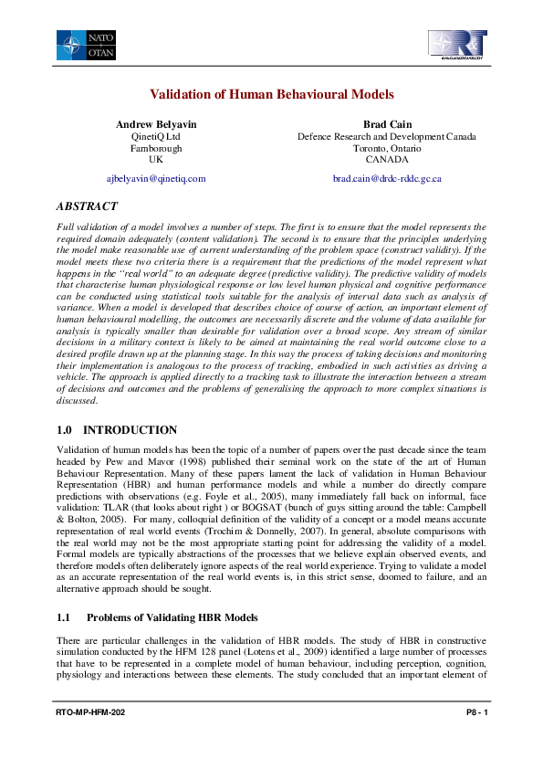 (PDF) Validation of Human Behavioural Models