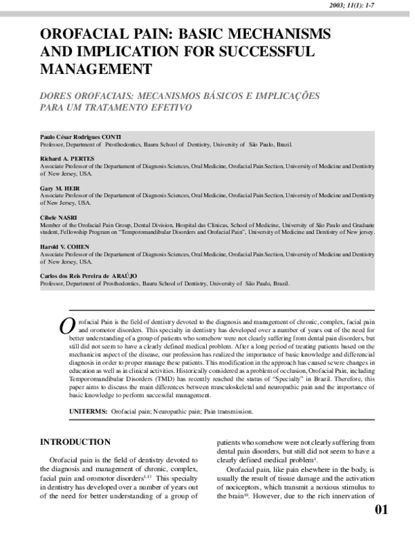 (PDF) Orofacial pain: basic mechanisms and implication for successful ...
