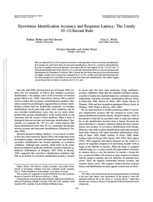 (PDF) Eyewitness Identification Accuracy and Response Latency: The ...