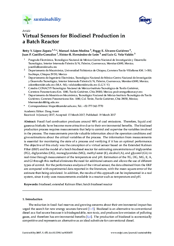 (PDF) Virtual Sensors for Biodiesel Production in a Batch Reactor