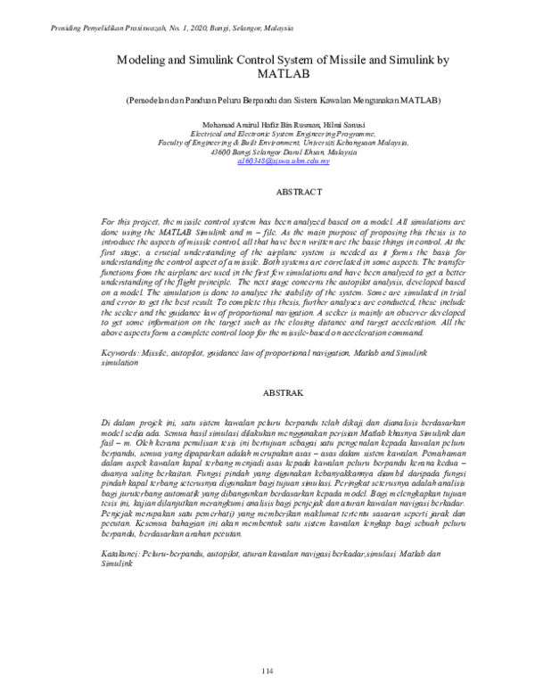 (PDF) Modeling and Simulink Control System of Missile and Simulink by MATLAB