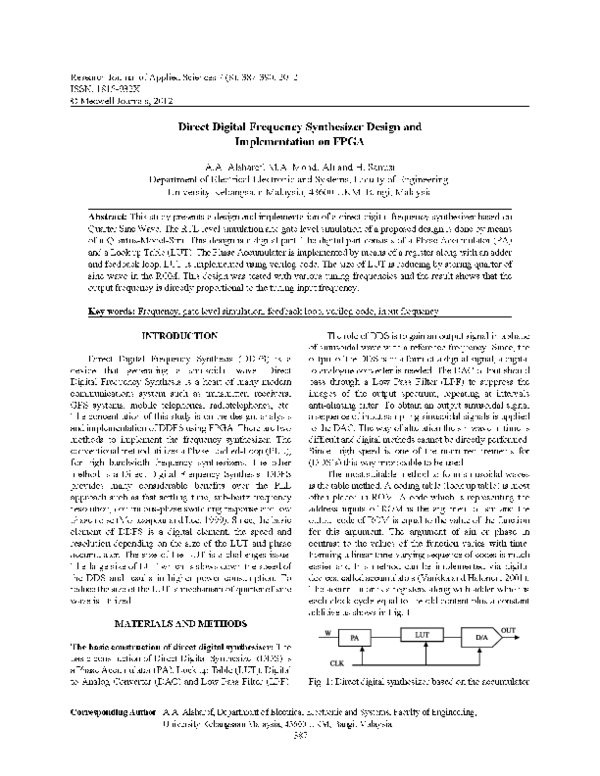 Pdf Direct Digital Frequency Synthesizer Design And Implementation On Fpga Hilmi Sanusi