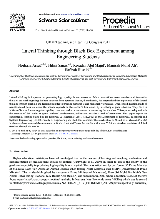 (PDF) Lateral Thinking through Black Box Experiment among Engineering ...