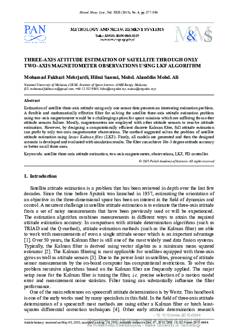 (PDF) Three-Axis Attitude Estimation Of Satellite Through Only Two-Axis ...