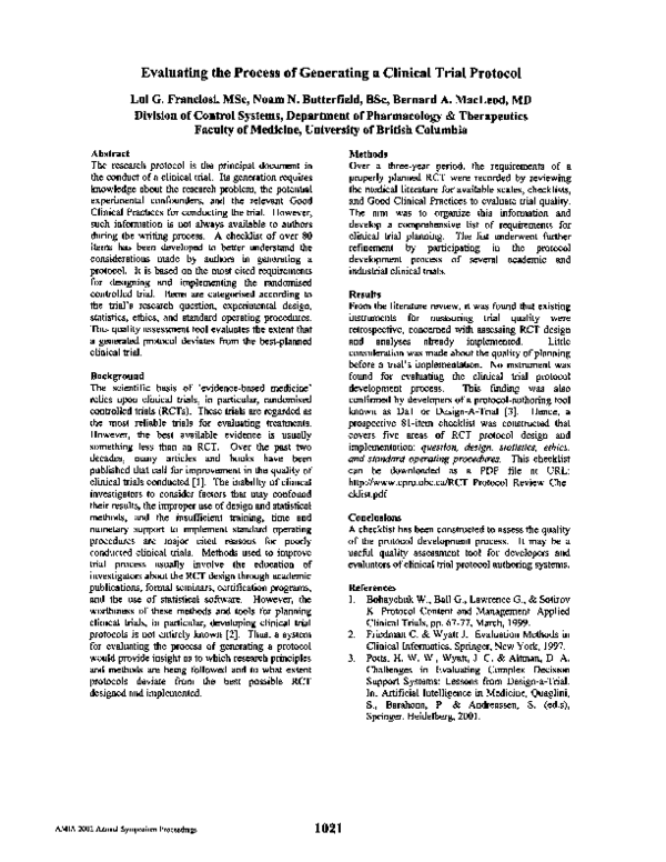 (PDF) Evaluating the Process of Generating a Clinical Trial Protocol ...
