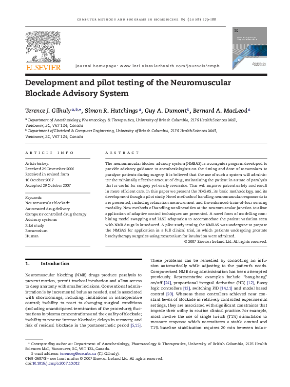 (PDF) Development and pilot testing of the Neuromuscular Blockade ...