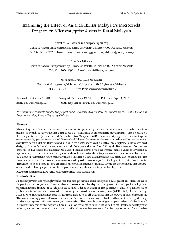 (PDF) Examining the Effect of Amanah Ikhtiar Malaysia’s Microcredit ...